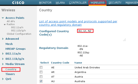 Configuring Country Codes on WLC | mrn-cciew