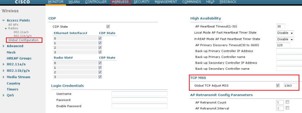 Configuring TCP MSS on WLC | mrn-cciew
